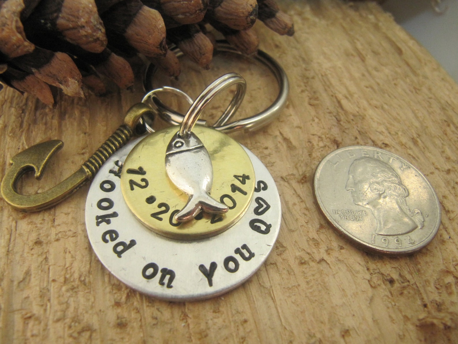 Hooked on You Keychain,handstamped Jewelry,boyfriend Gift,fisherman ...