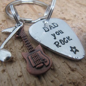 Dad You Rock, Key Chain for Dad, Fathers Day Gift, Gift for Dad, Guitar ...