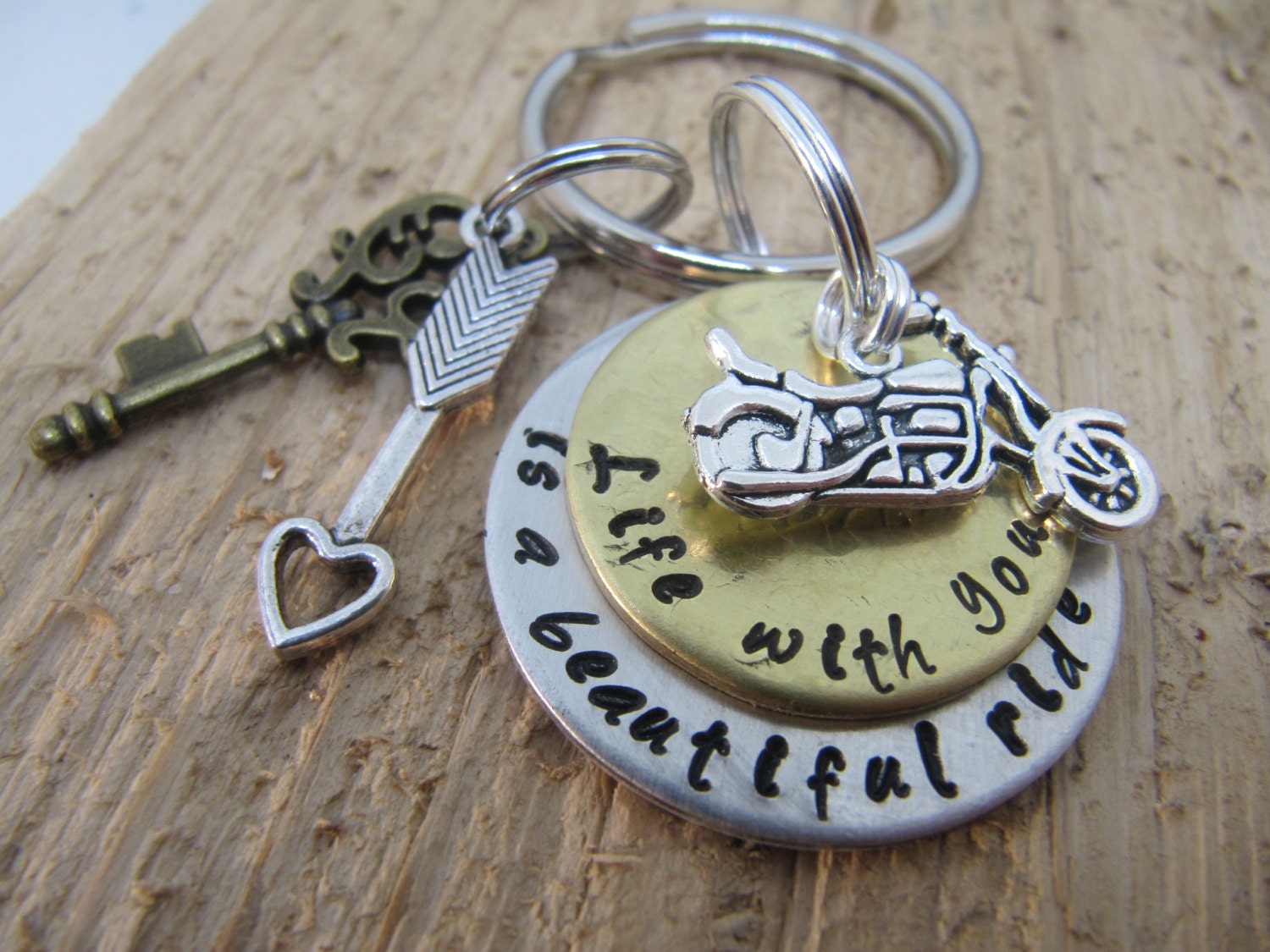 Hand stamped key chain motorcycle key chain anniversary | Etsy