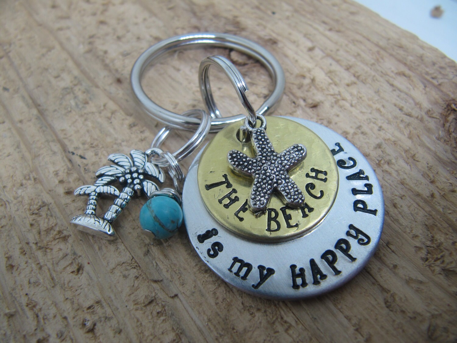 The Beach is My Happy Place Hand Stamped Key Chain Beach Key - Etsy