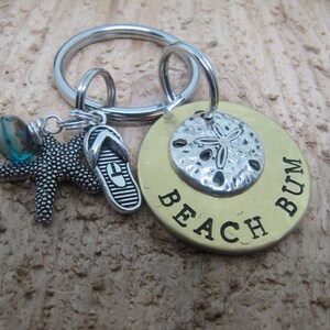 Beach Bum Key Chain, Hand Stamped Key Chain, Beach Key Chain, Beach ...