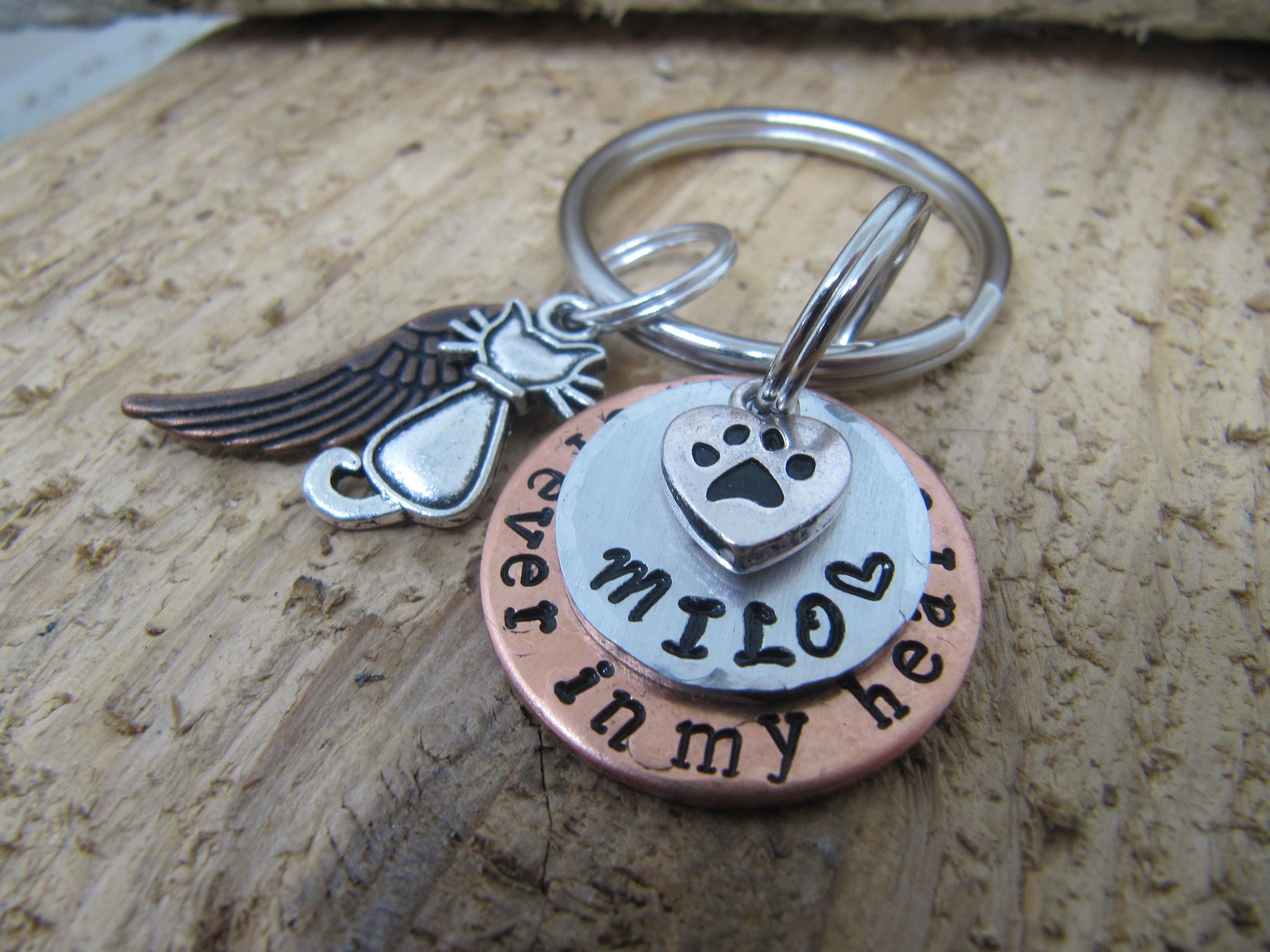 Cat Memorial Key Chainhand Stamped Pet Key Chain cat - Etsy