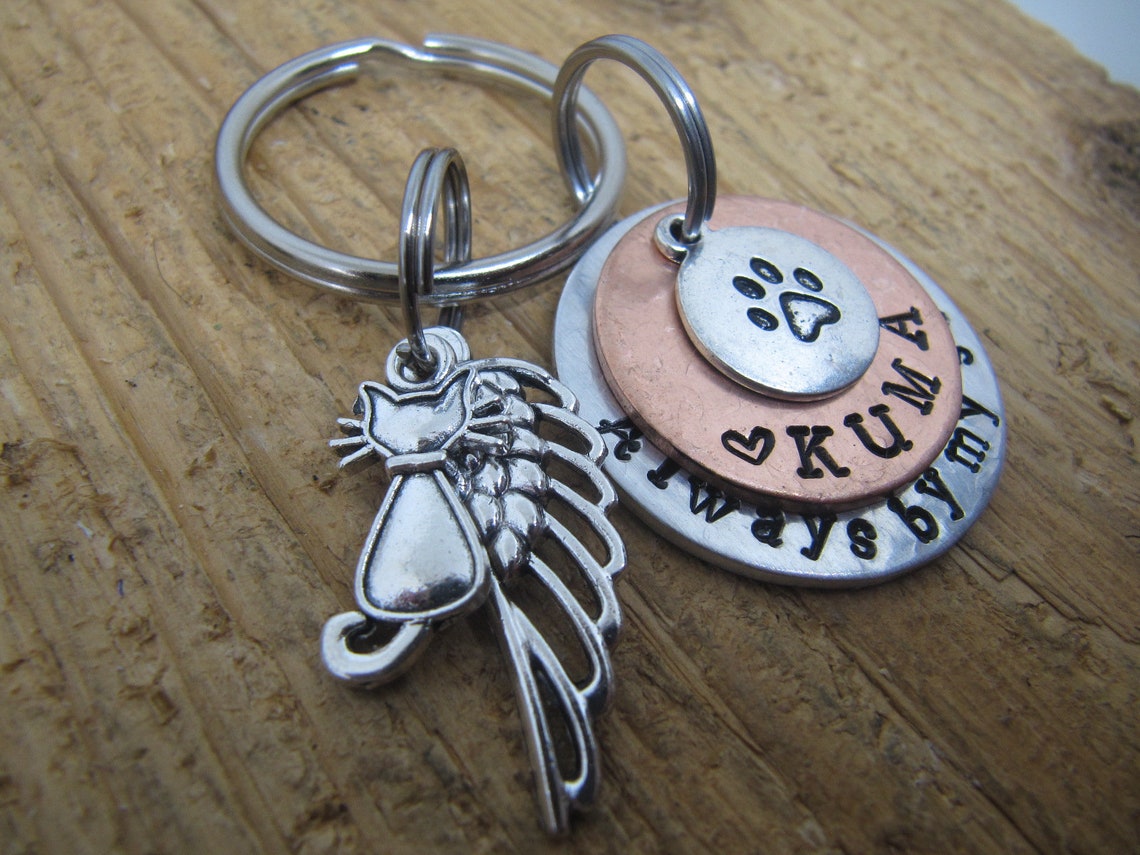 Cat Memorial key chainhand stamped pet key chain cat | Etsy