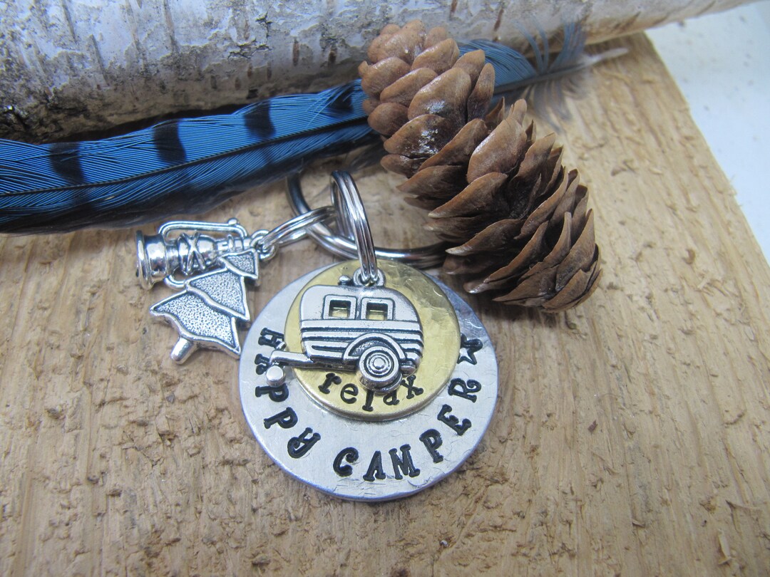 Hand Stamped Key Chain,happy Camper Key Chain, Camper Keys, Escape to ...