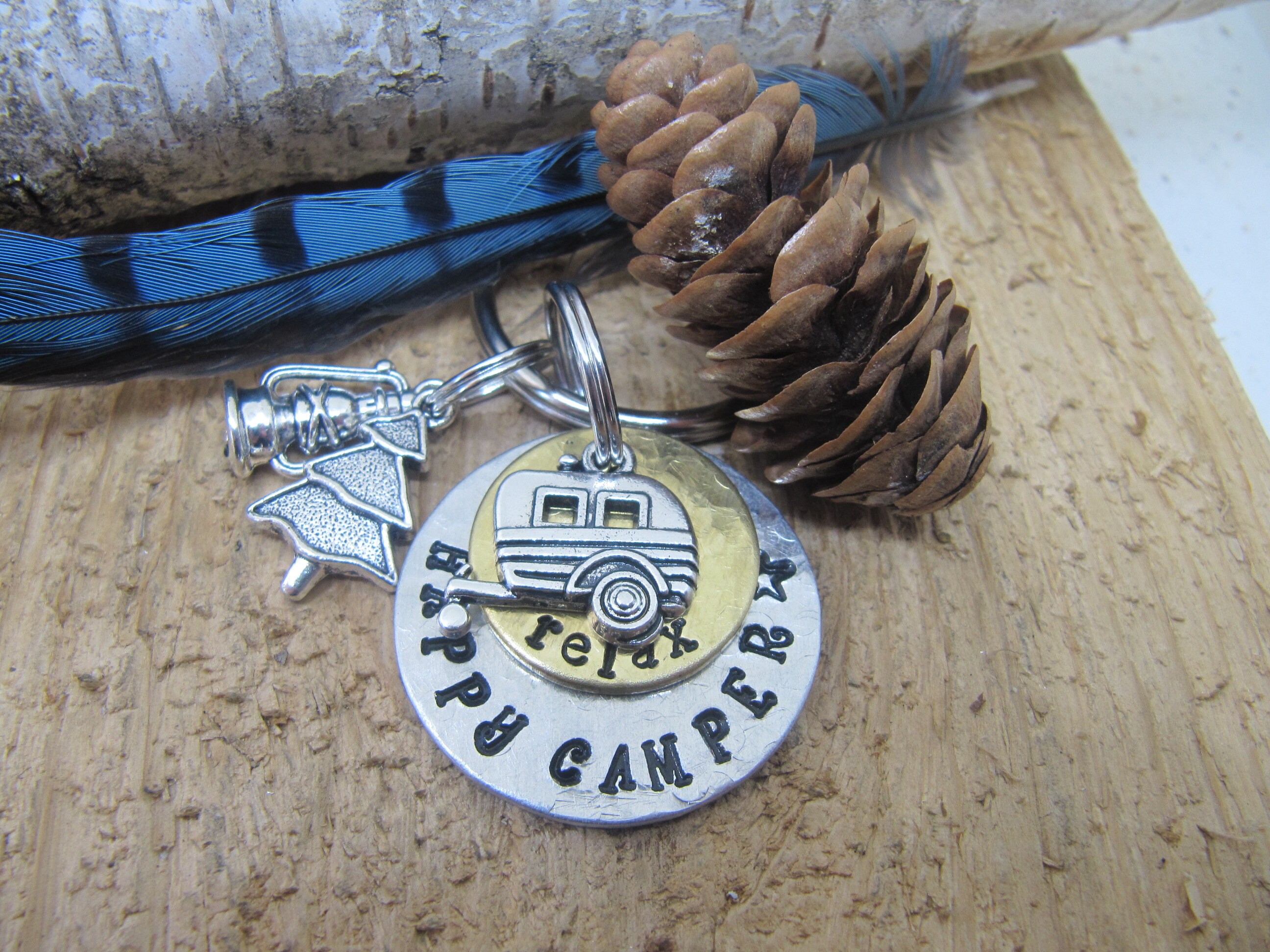 Hand Stamped Key Chainhappy Camper Key Chain Camper Keys - Etsy
