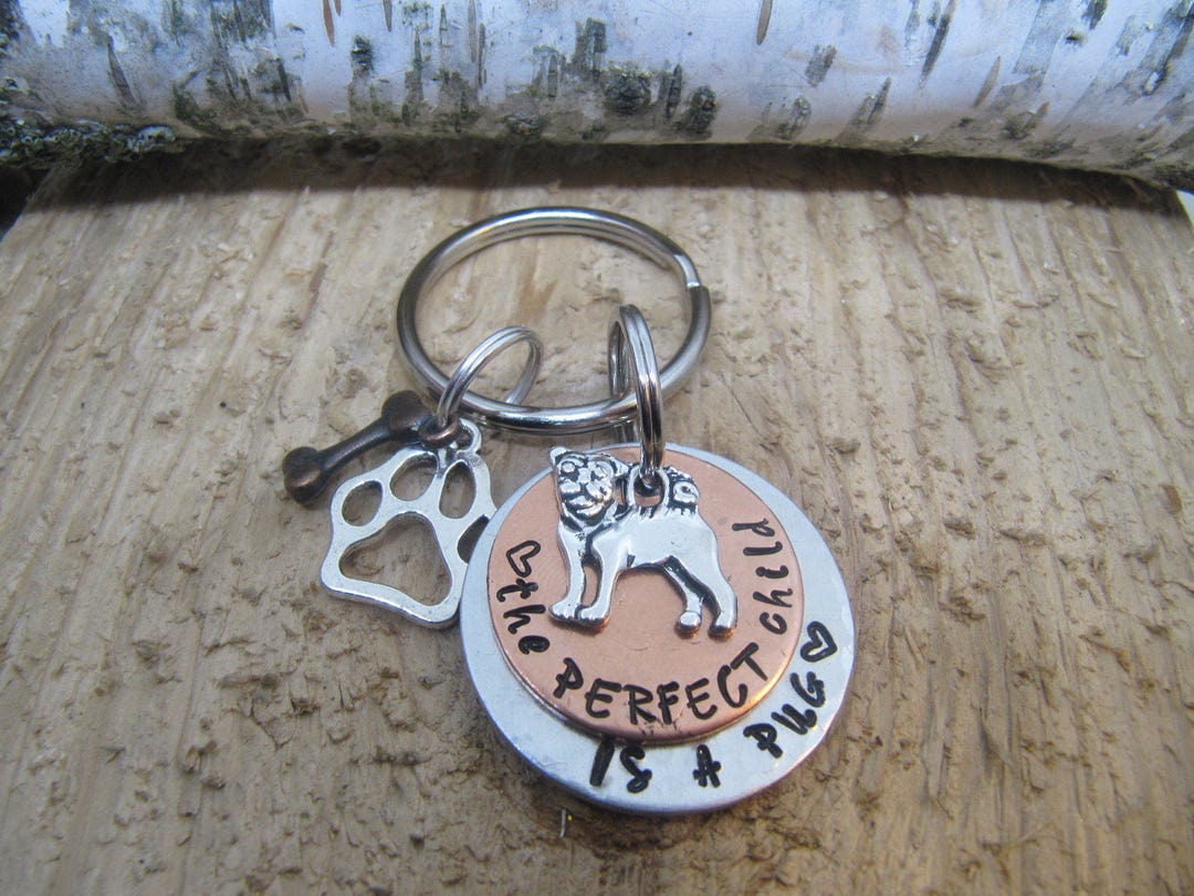 Pug Key Chain, Hand Stamped Pug Key Chain, Pug Jewelry, Pug Lover, Gift ...