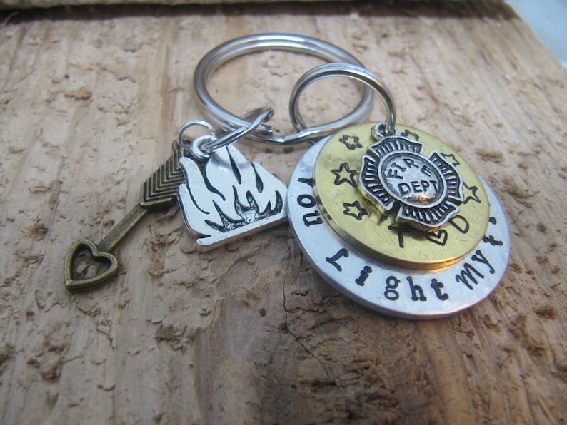 Firefighter key chain You light my fire anniversary gift | Etsy