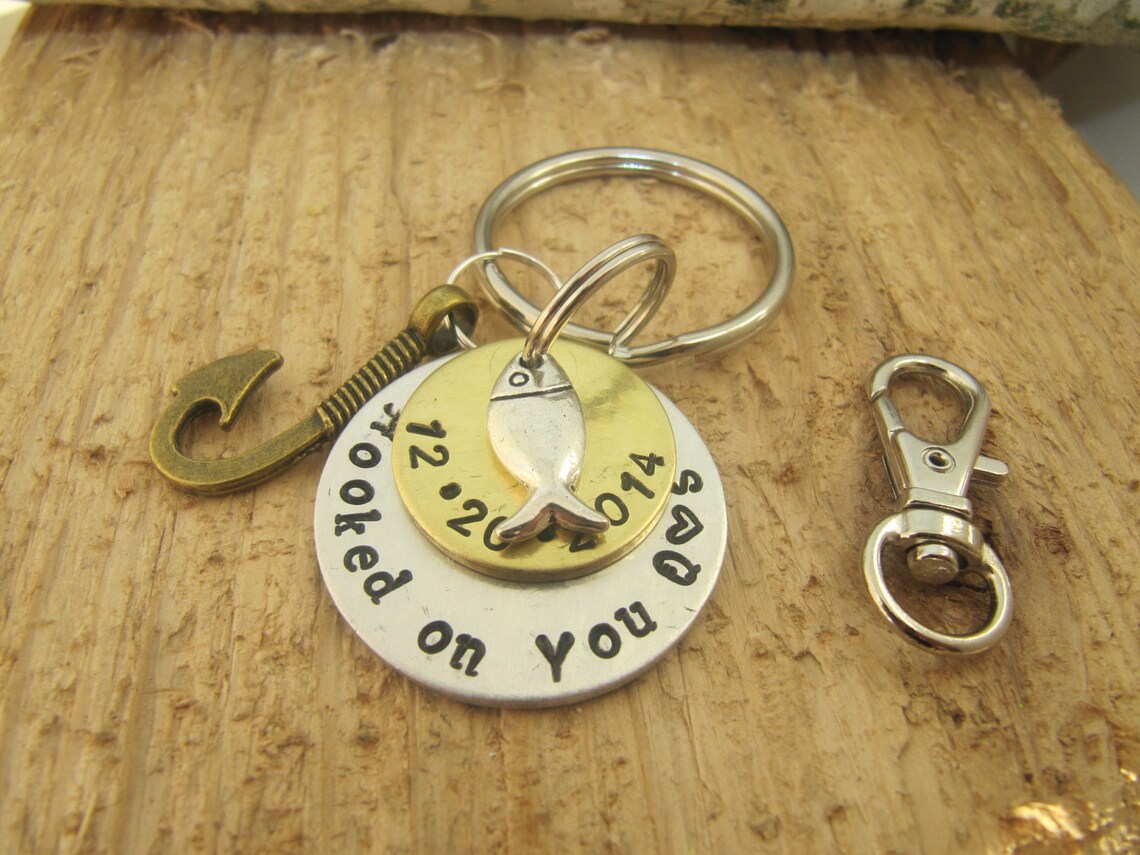 Hooked on You Keychain,handstamped Jewelry,boyfriend Gift,fisherman ...