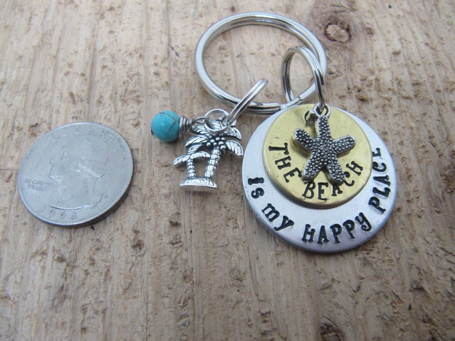 The Beach is My Happy Place Hand Stamped Key Chain Beach Key - Etsy