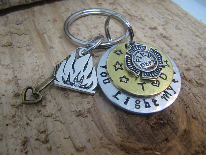 Firefighter key chain You light my fire anniversary gift | Etsy
