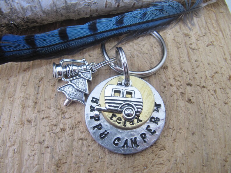 Hand Stamped Key Chainhappy Camper Key Chain Camper Keys - Etsy