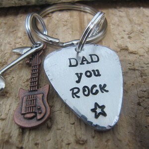 Dad You Rock, Key Chain for Dad, Fathers Day Gift, Gift for Dad, Guitar ...