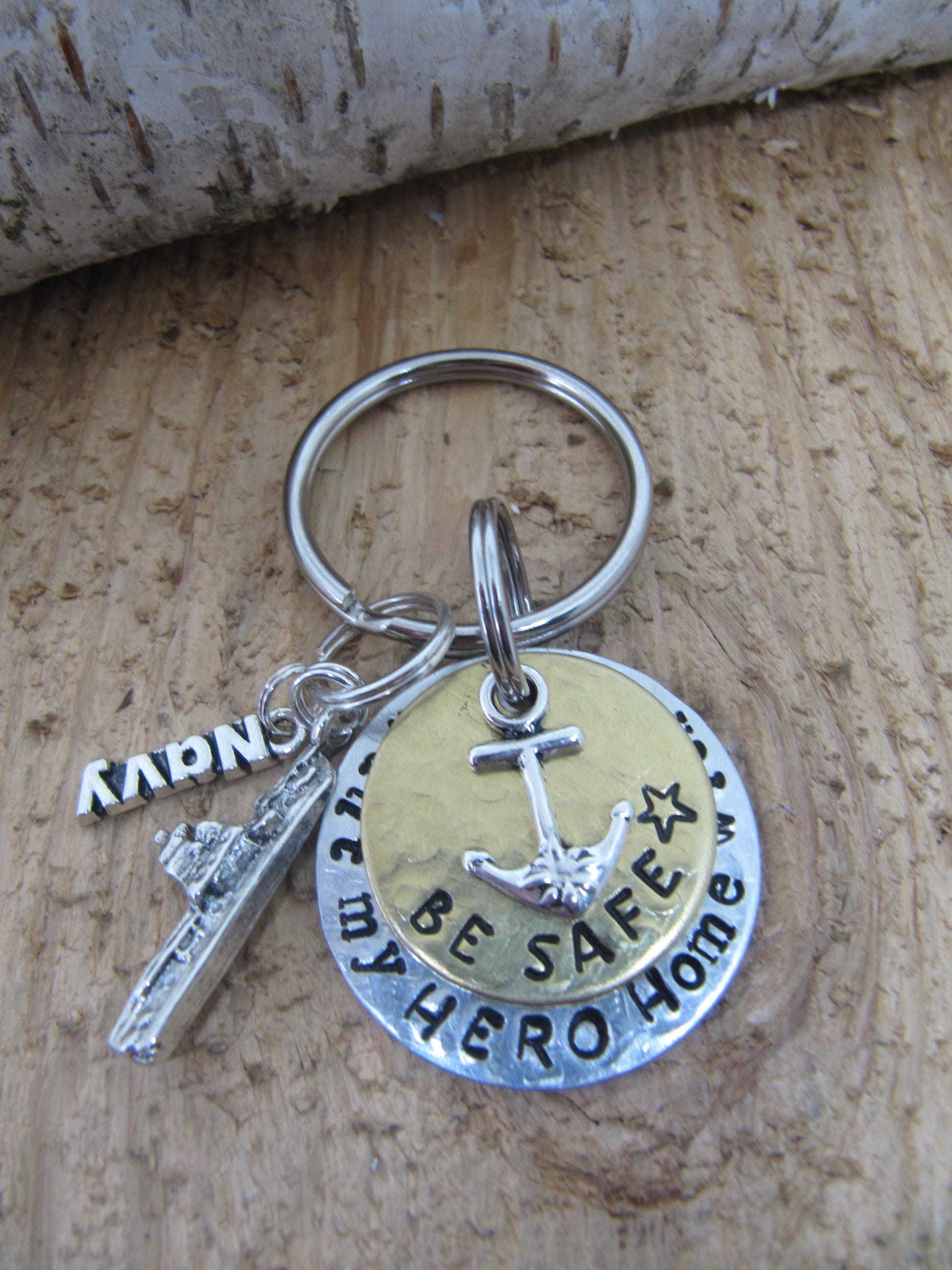 Navy Key Chain Be Safe I Want My Hero Home Key Chain for | Etsy
