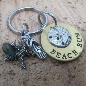 Beach Bum Key Chain, Hand Stamped Key Chain, Beach Key Chain, Beach ...
