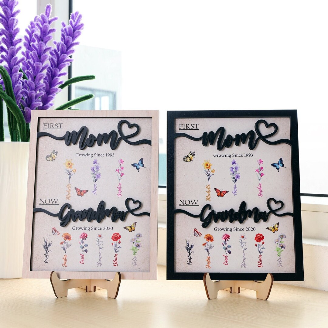 Personalized First Mom Now Grandma Plaque With Birth Flowers, Custom ...
