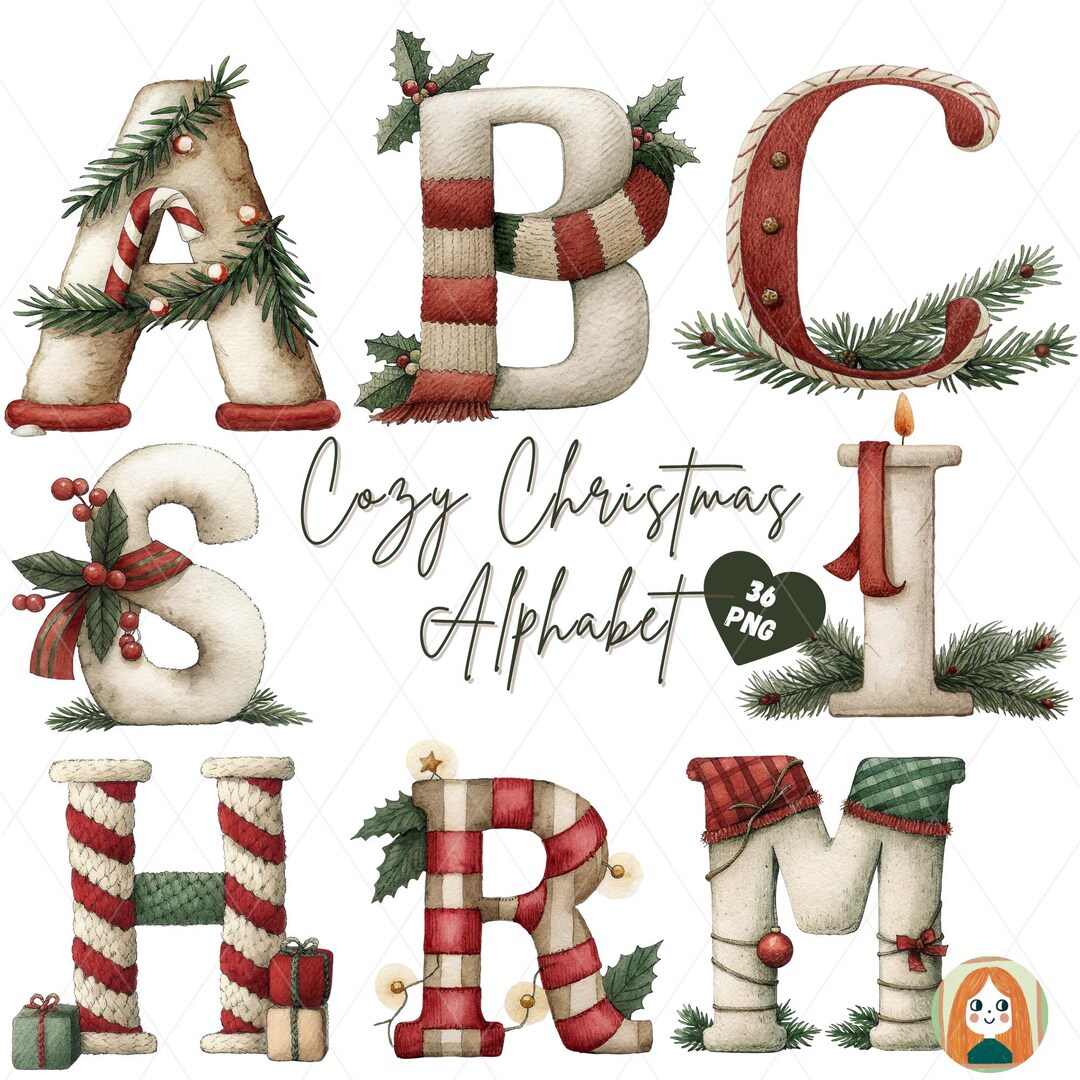 Rustic Cozy Christmas Letters Png Clipart for Holiday Crafts (digital ...