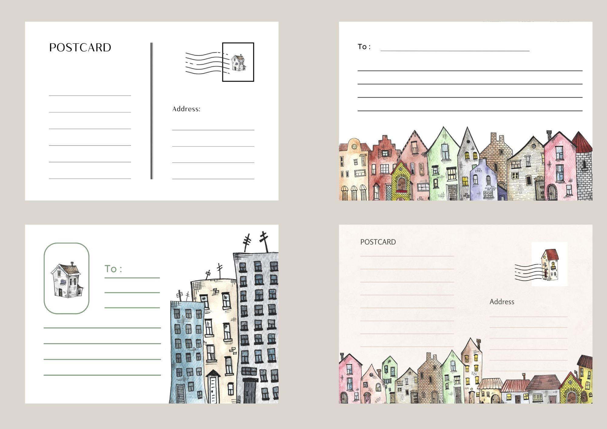 Printable Postcards With Hand Painted Houses A5 Vol3 Houses Cards, 8 ...
