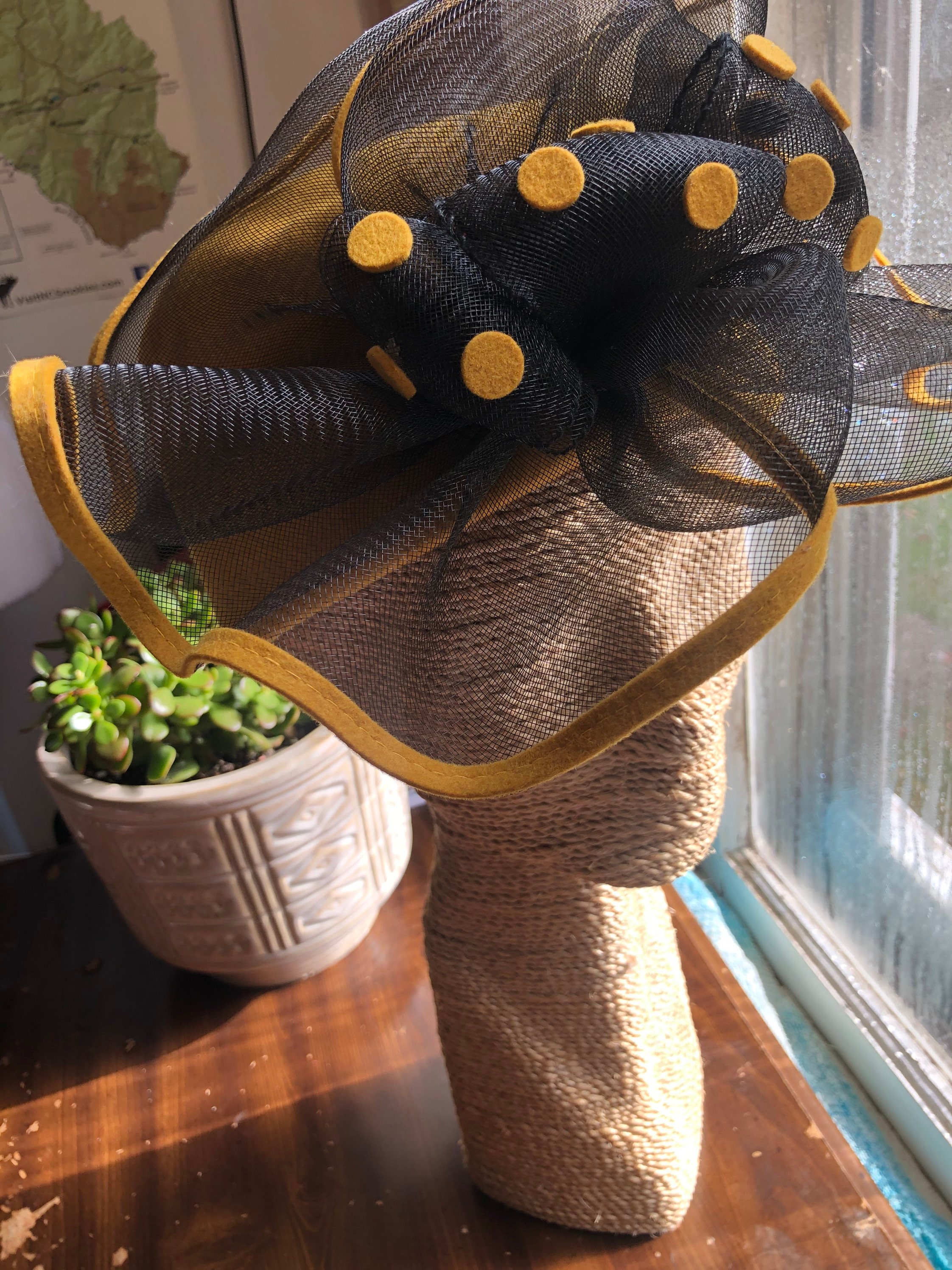 Yellow Wool Pill Box Hat With Mesh and Polka Dot Detail - Etsy