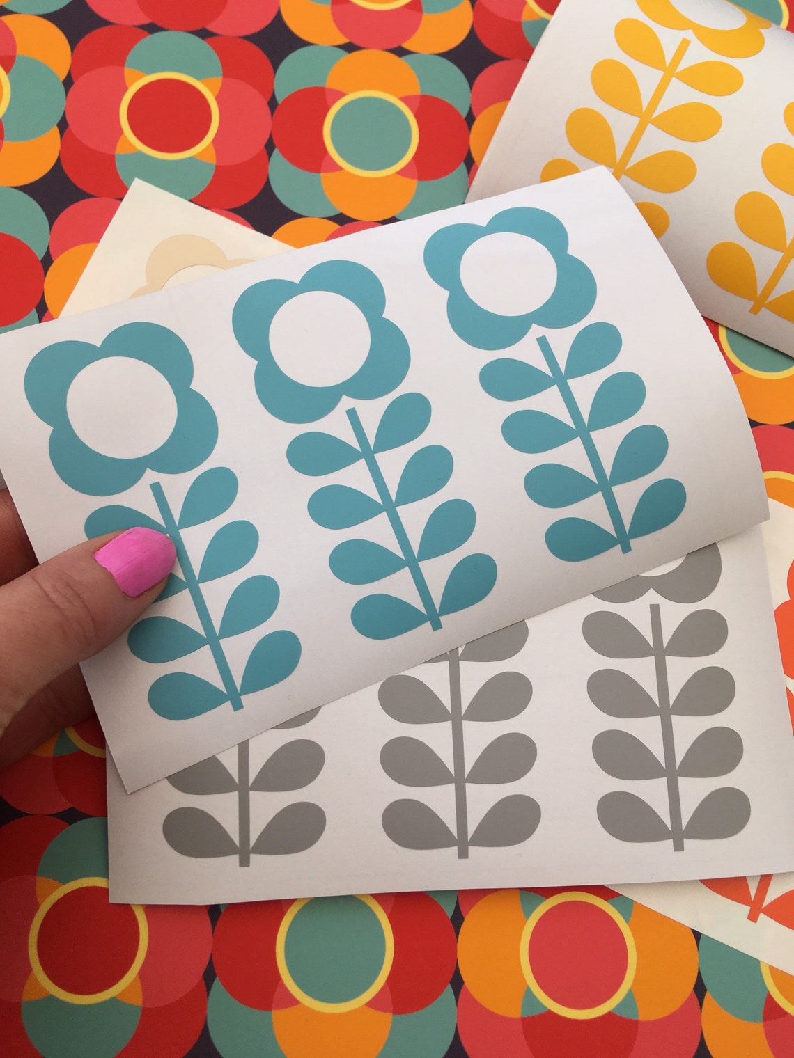6 x Vinyl Decal Stickers Mid Century Retro Modern Flower Stem | Etsy