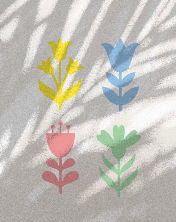 A4-A5 Scandinavian Scandi Folk Art Style Spring Flowers - Etsy