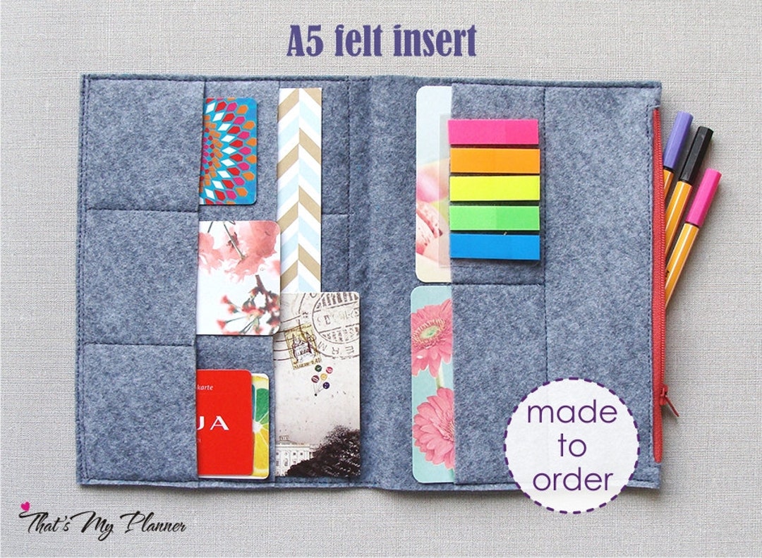 A5 Traveler's Notebook Felt Insert - Zipper Wallet Card Holder - Pencil ...
