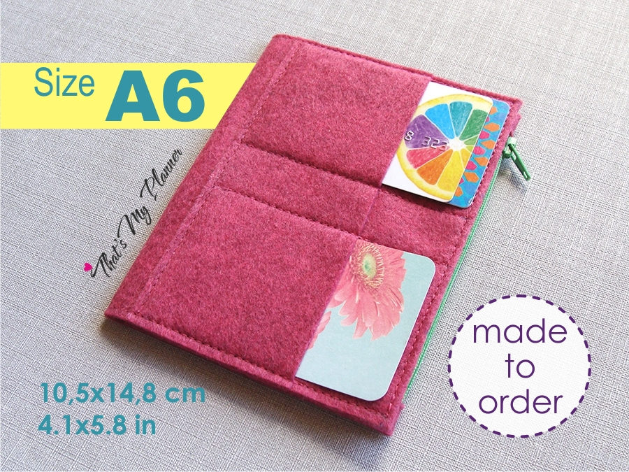 Traveler's Notebook insert A6 size Felt Zip Up Wallet | Etsy