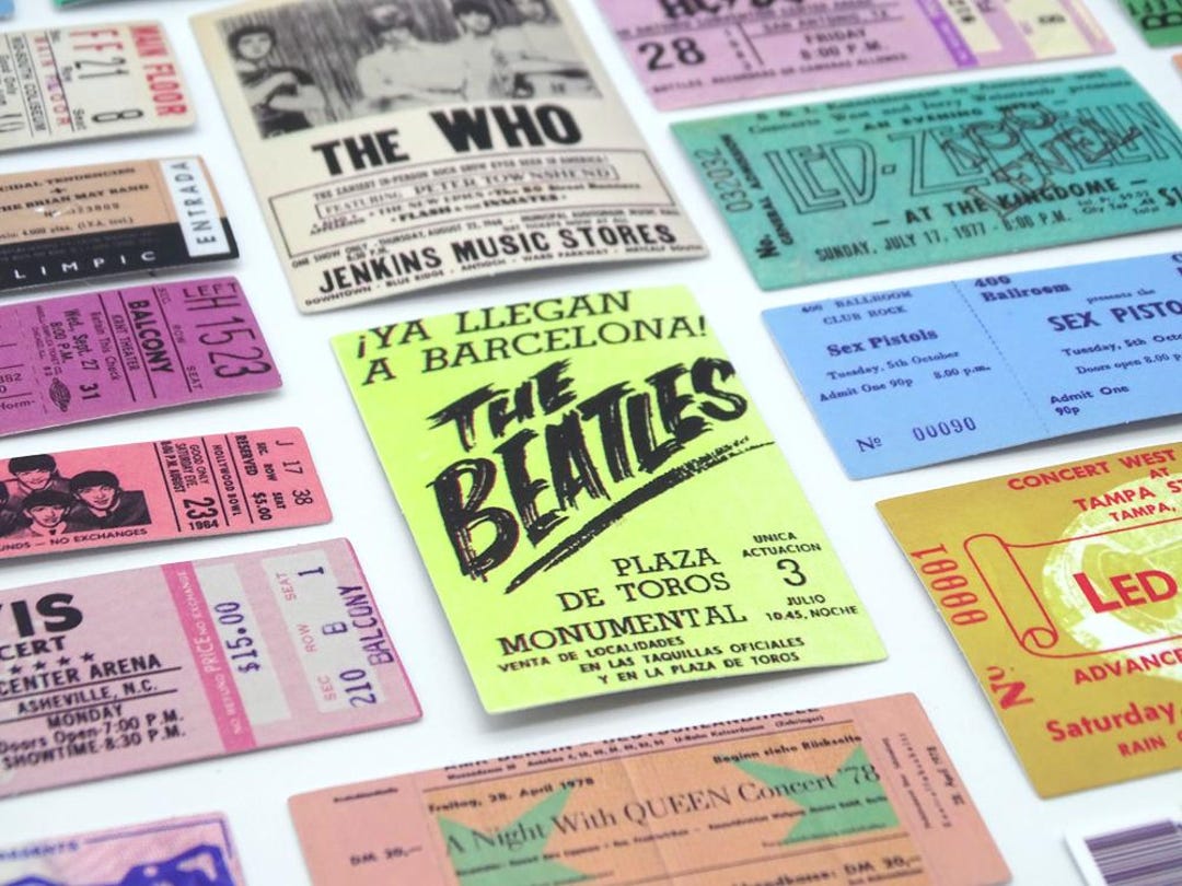 Vintage Style Rock Concert Ticket Sticker SET 55 Pieces Filofax ...