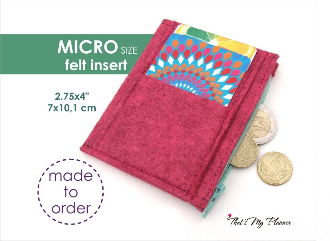 Traveler's Notebook Insert MICRO Size - Felt Zip up Wallet Card Holder ...