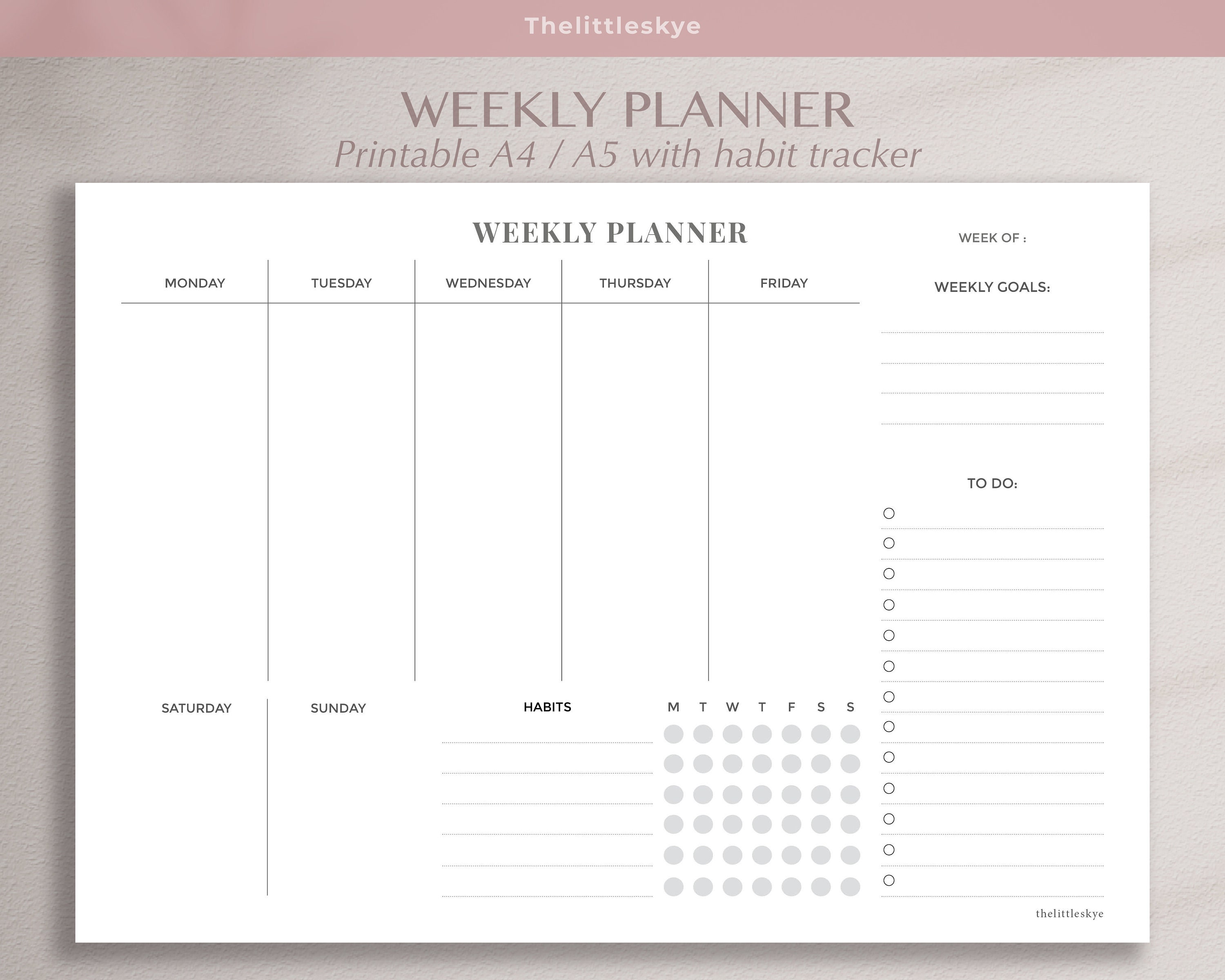 Printable Weekly Planner A4/A5 weekly planner Digital | Etsy