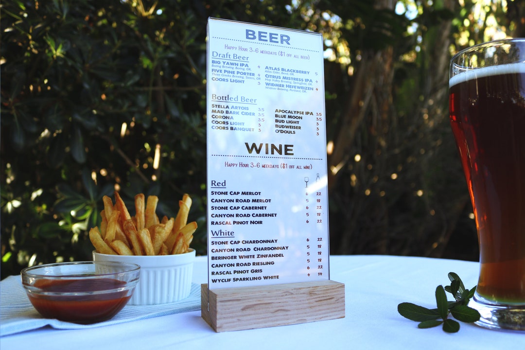 Oak Menu Stand With Acrylic Cover: Restaurant Bar Menu Holder - Etsy