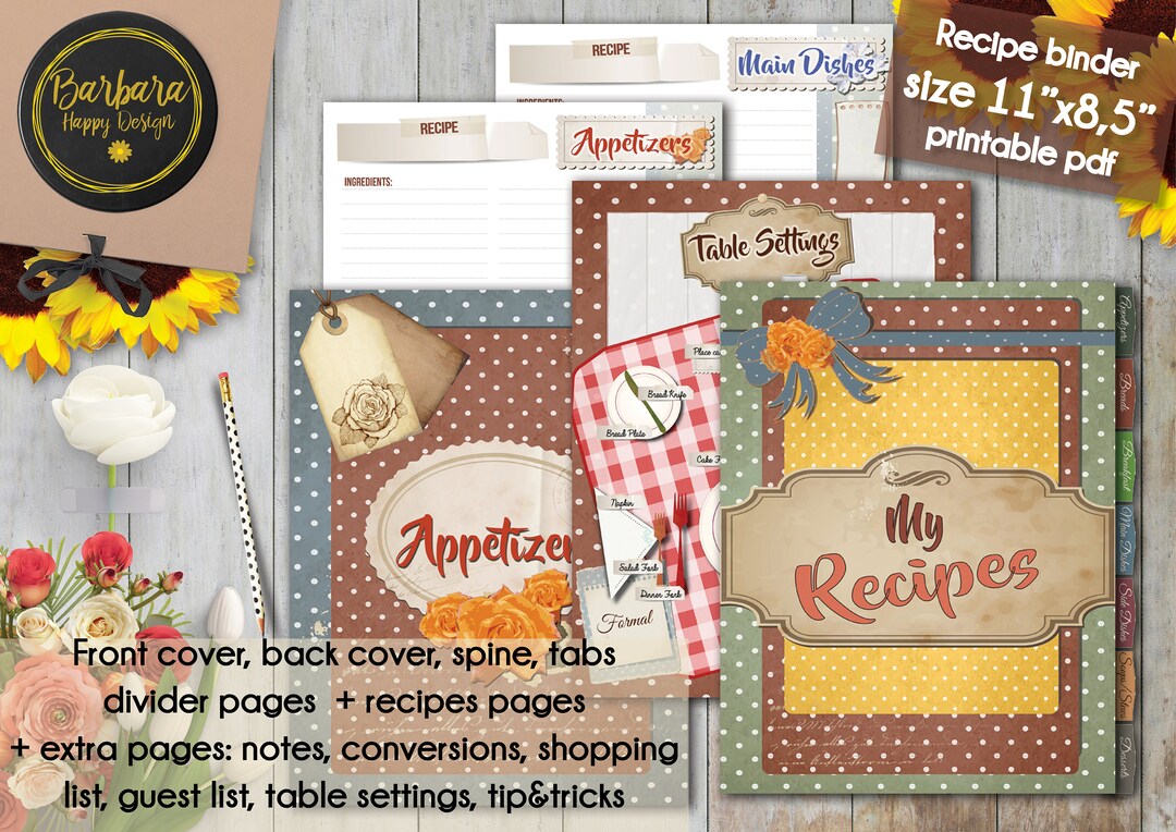 Recipe Book Size 11"x8.5", Printable Recipe, Diy Recipe Binder, Recipe ...