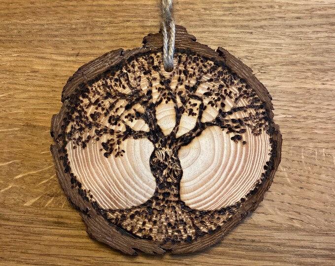 Round Tree of Life Wooden Cut Log Slice-handmade-hand Drawn Pyrography ...