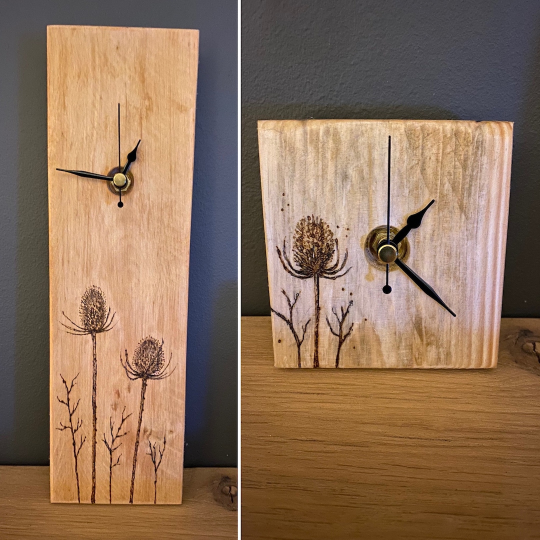 Teasels and Twigs- Handmade Wooden Wall Clocks- Hand Drawn Designs - Etsy