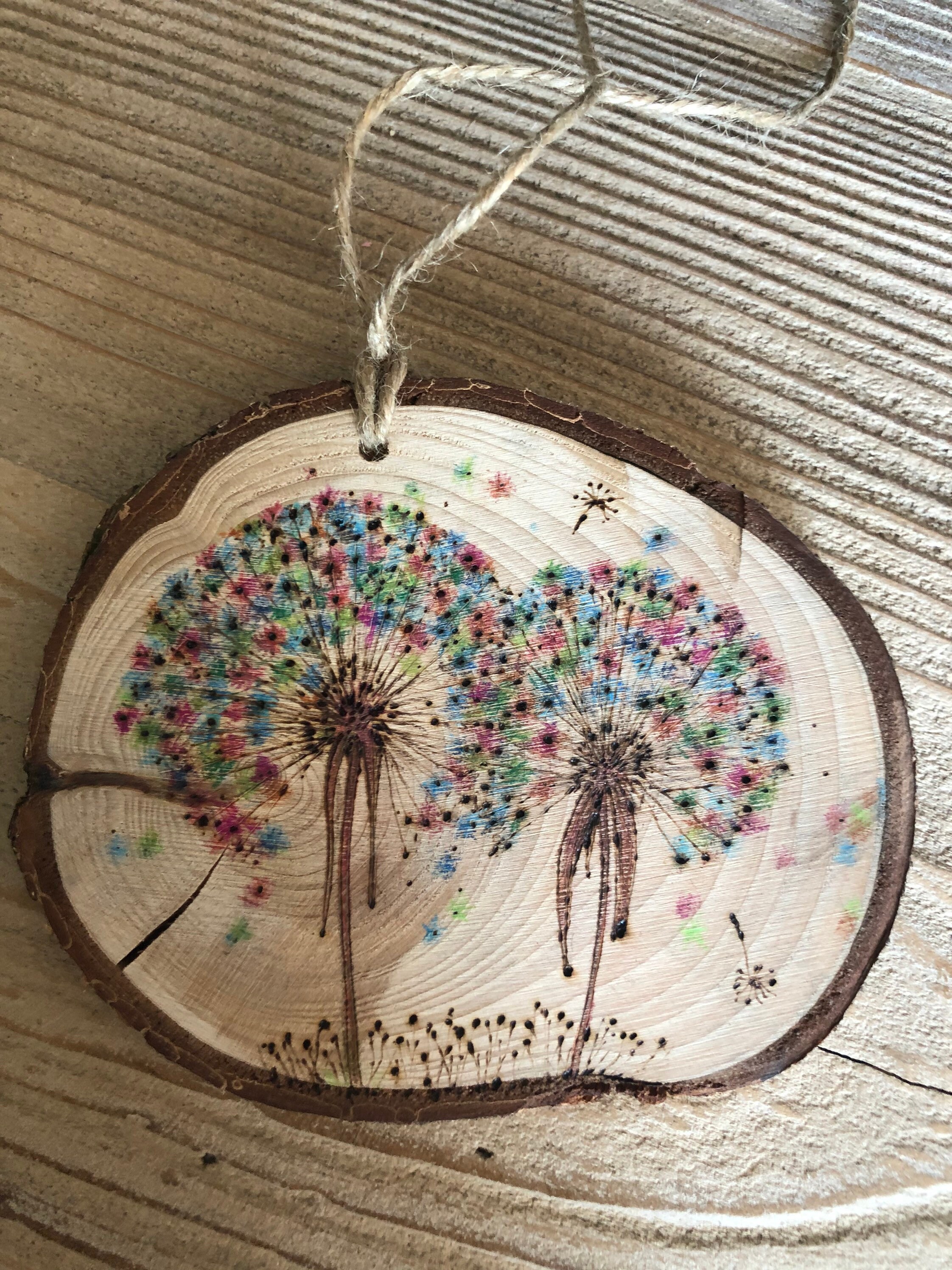 Dandelion Log Slice hanging Wooden Sign With Matching Card - Etsy