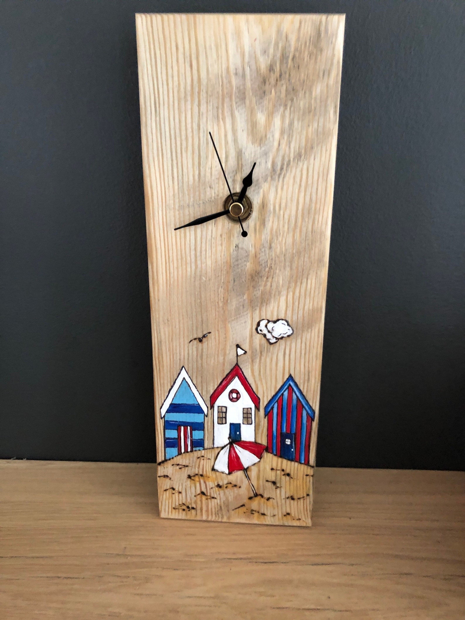 BEACH HUTS CLOCK Long or Small Summer Wooden Wall Clock | Etsy UK