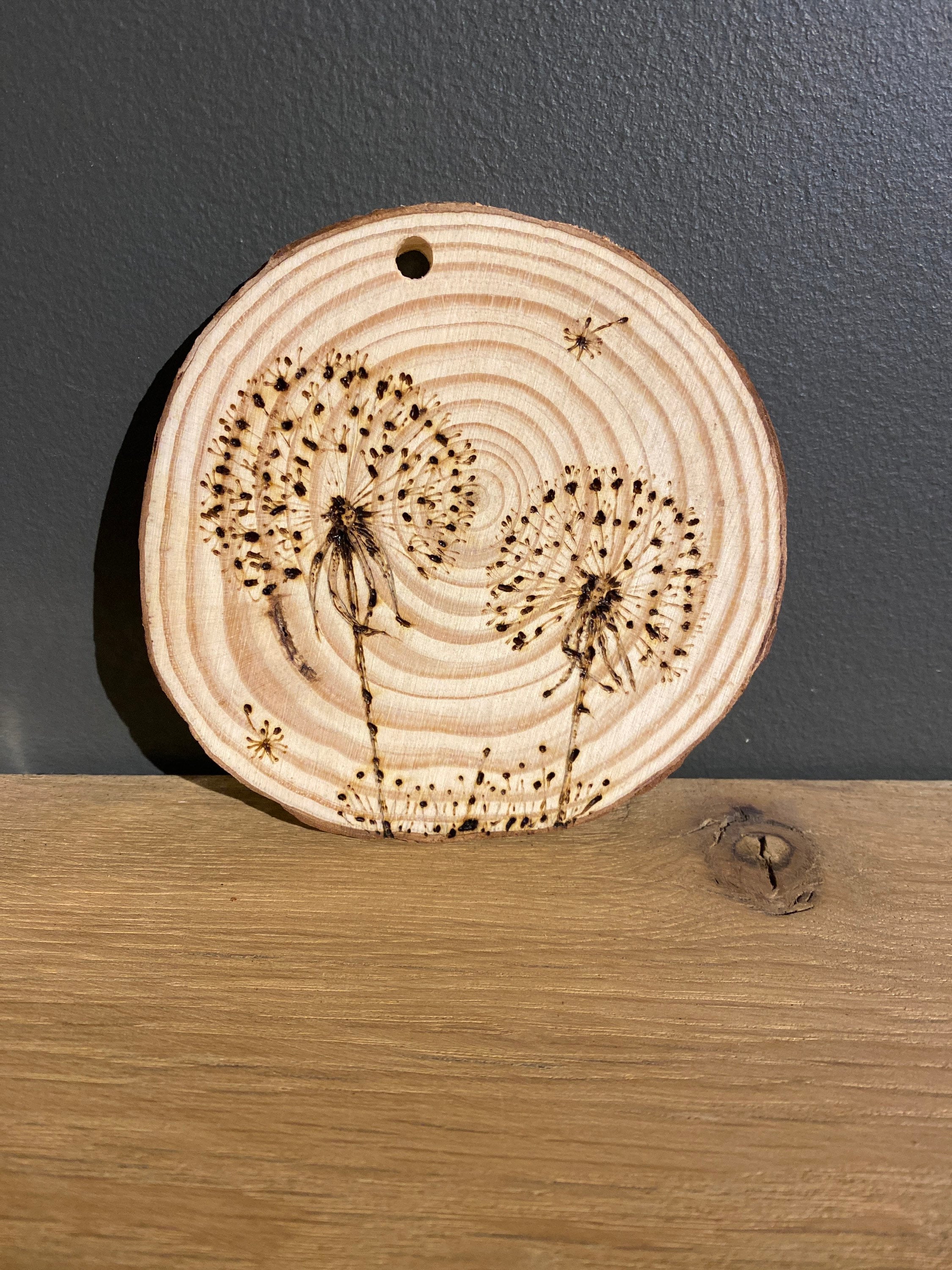 Dandelion Log Slice hanging Wooden Sign With Matching Card - Etsy