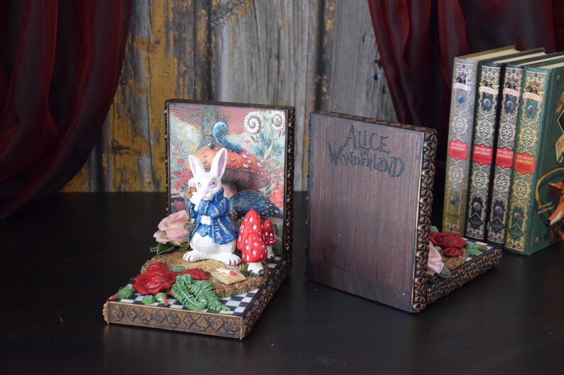 Alice in Wonderland Bookends: Handmade Oak White Rabbit Decor - Etsy