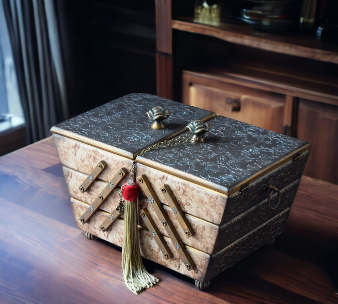 Gift for Her Large Sewing Box Accordion With Imitation Oxidized Bronze ...