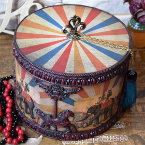 Gift for Her Large Wooden Round Box With Circus Carousel Horses ...