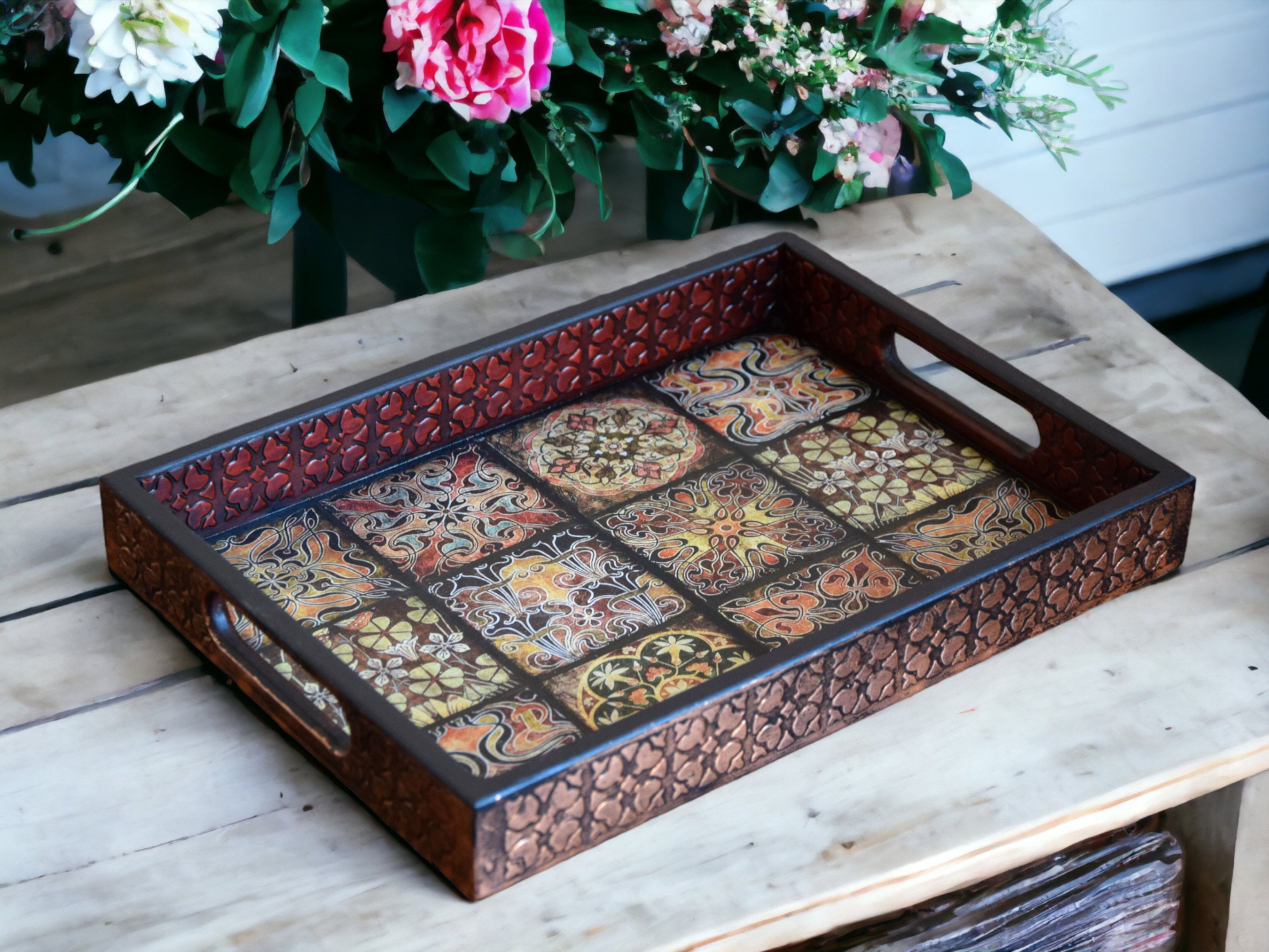 Gift for Her Talavera Mexican Tile Serving Tray Wooden Serving Tray New ...