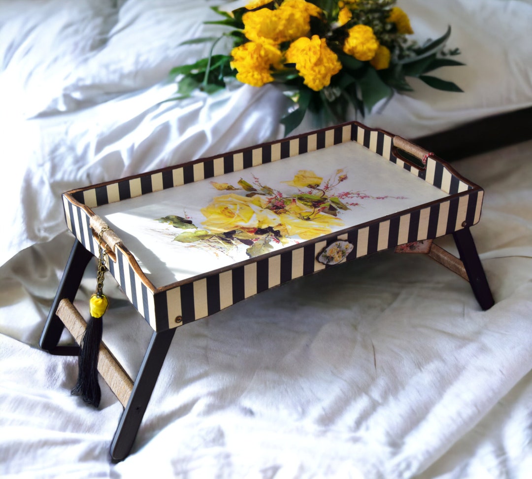 Wooden Bed Tray Decorated Floral Design Morning Coffee Trays Folding ...