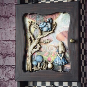 Alice in Wonderland Key Box Cheshire Cat Wall Holder White Rabbit Key ...
