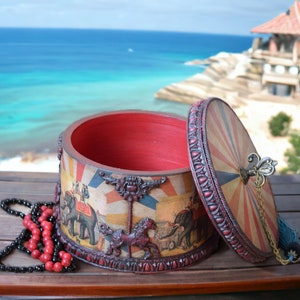 Gift for Her Large Wooden Round Box With Circus Carousel Horses ...