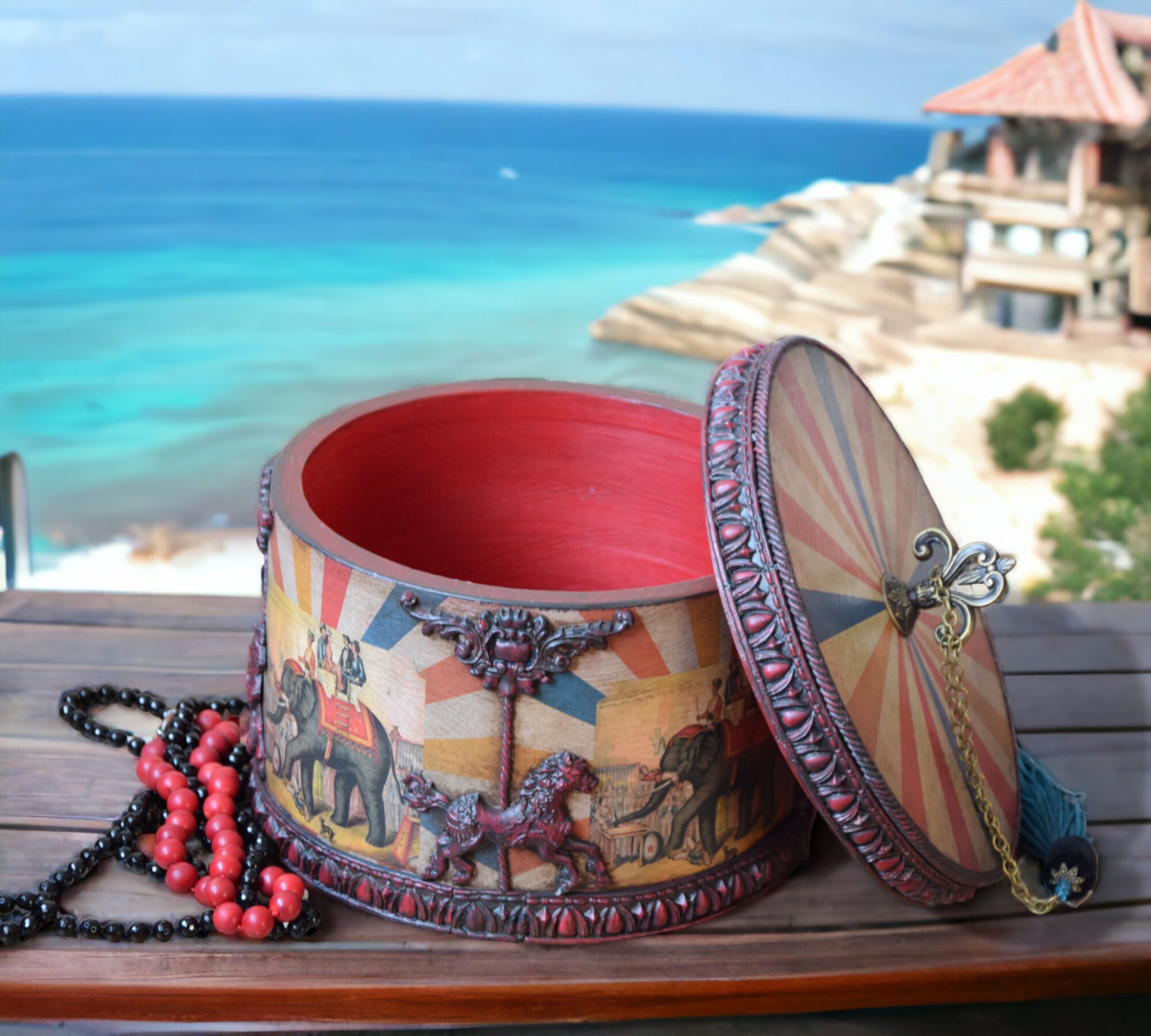 Gift for Her Large Wooden Round Box With Circus Carousel Horses ...