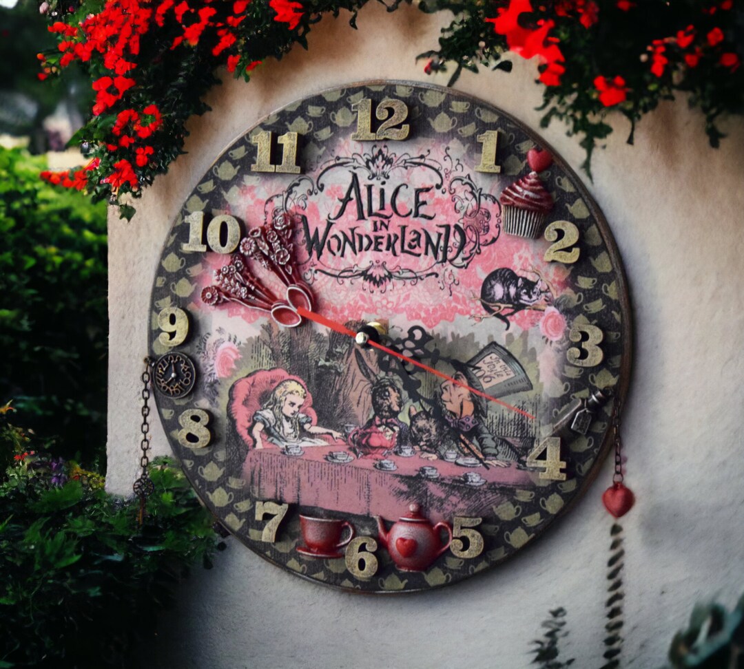 Wall Clock Alice in Wonderland Tea Party Mad Hatter Whimsical Home ...