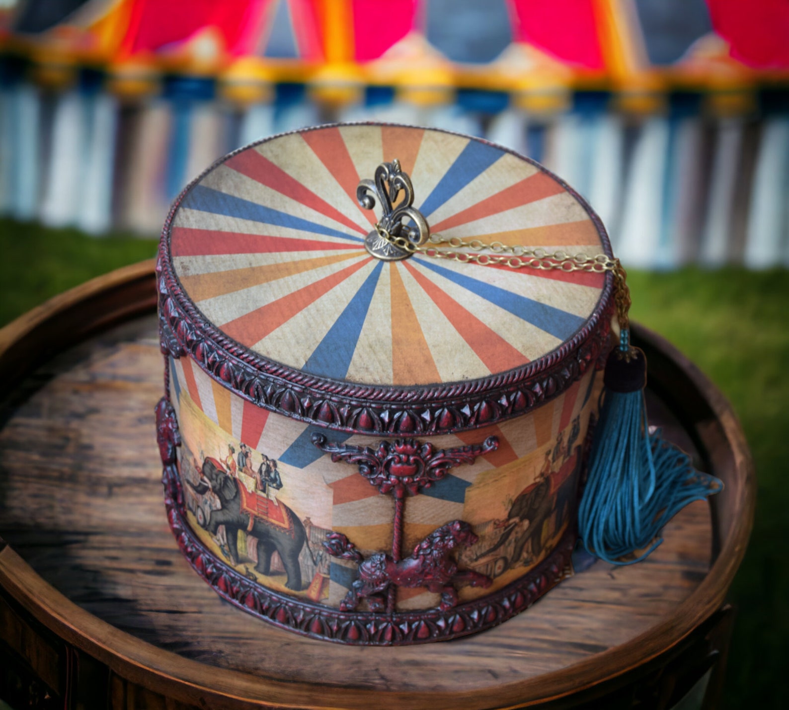 Gift for Her Large Wooden Round Box With Circus Carousel Horses ...