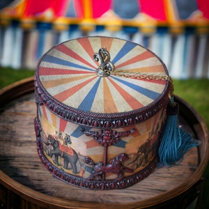 Gift for Her Large Wooden Round Box With Circus Carousel Horses ...