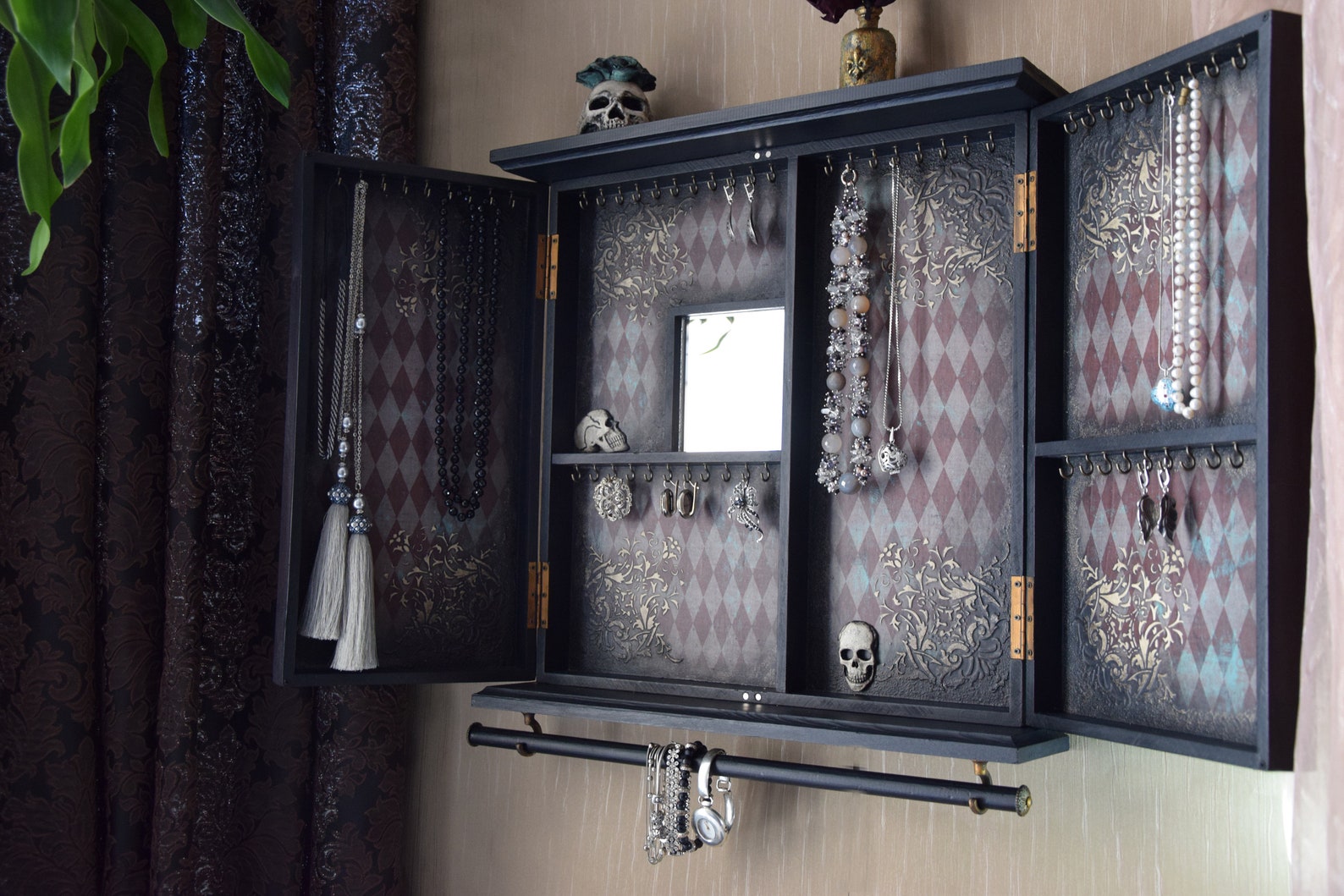 Gothic Home Decor Wall Cabinet With Doors Skull Decor Skeleton ...
