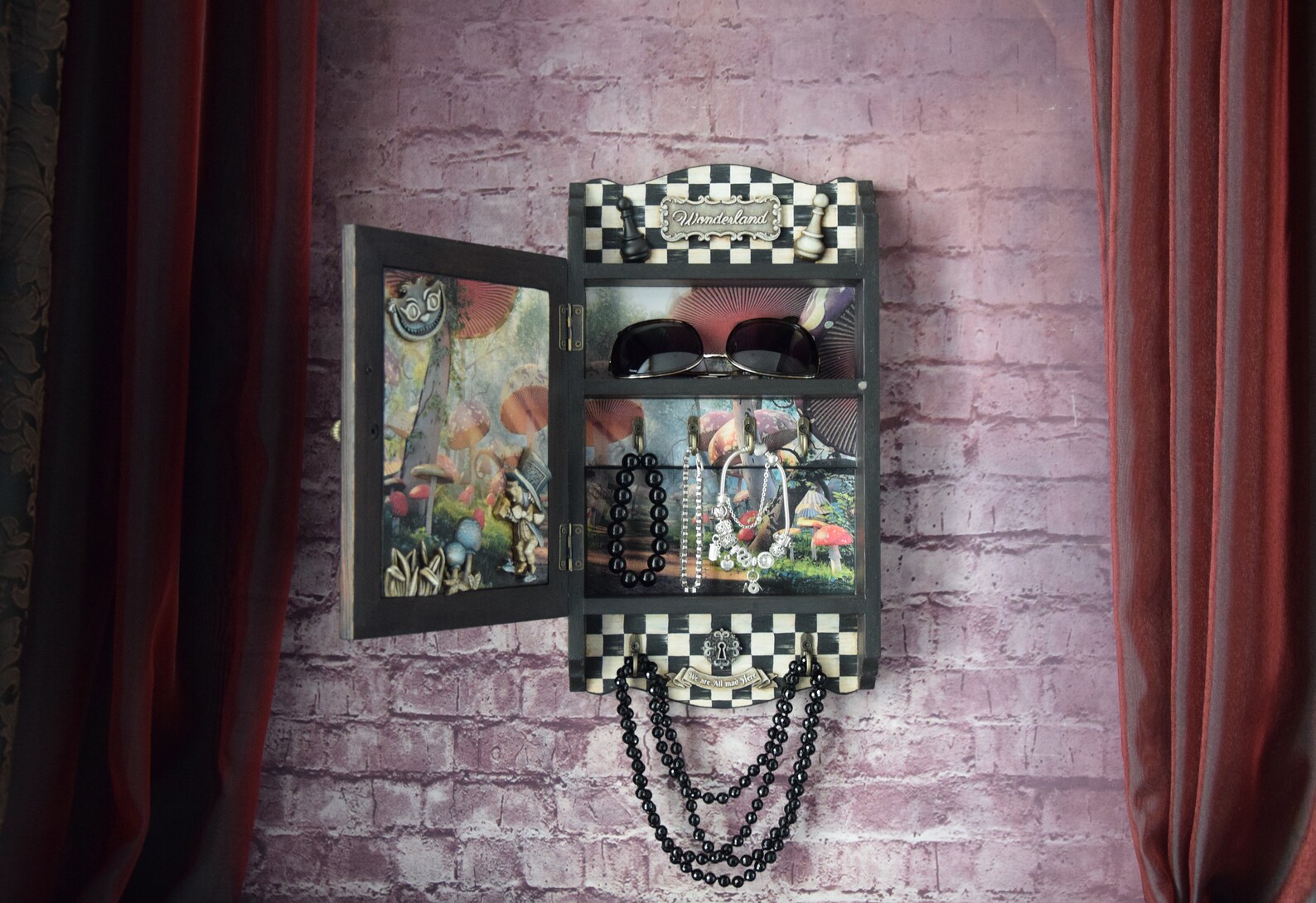Alice in Wonderland Key Box Cheshire Cat Wall Holder White Rabbit Key ...