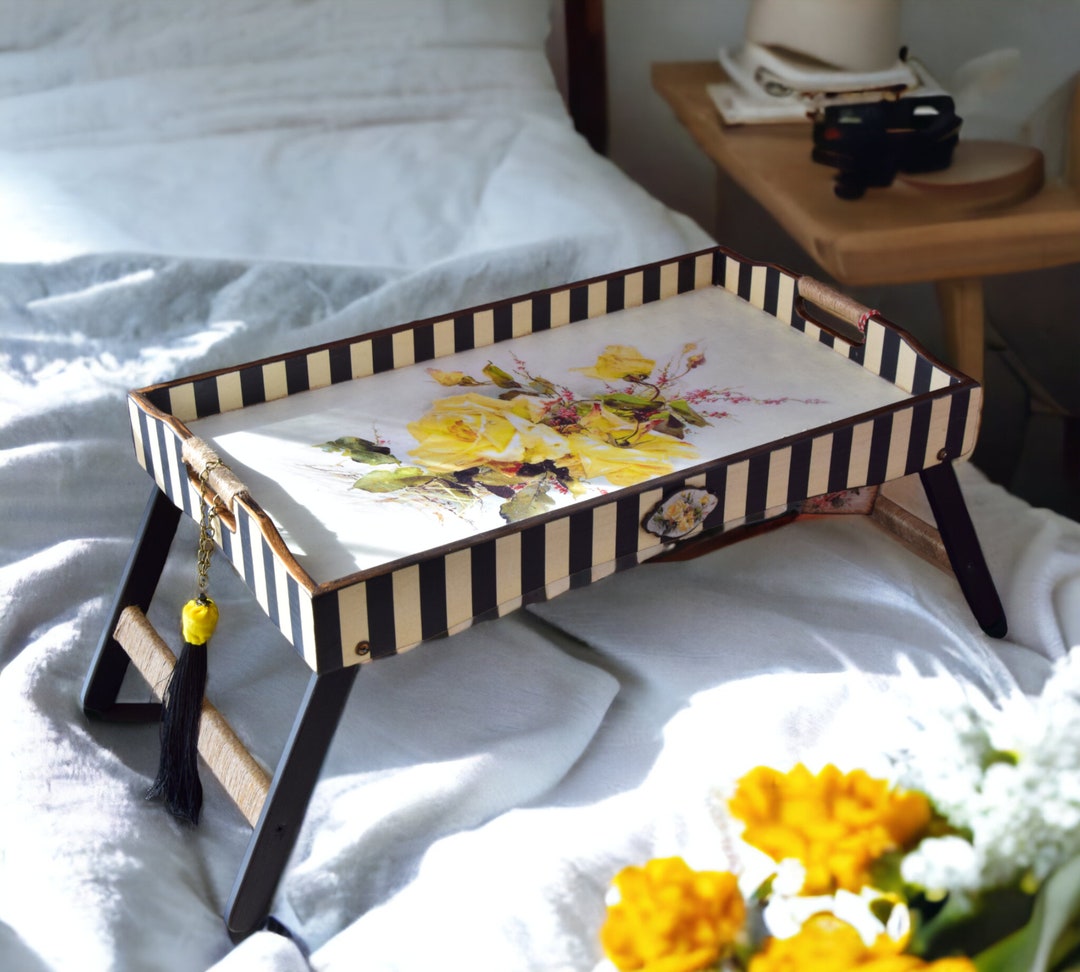 Old Fashioned Wooden Bed Tray Floral Design Morning Coffee Trays ...